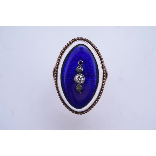 An enamel and diamond mourning ring, late 19th century, of navette ...