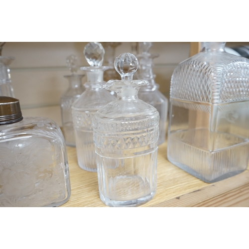 A collection of assorted drinking glassware including sets of decanters ...