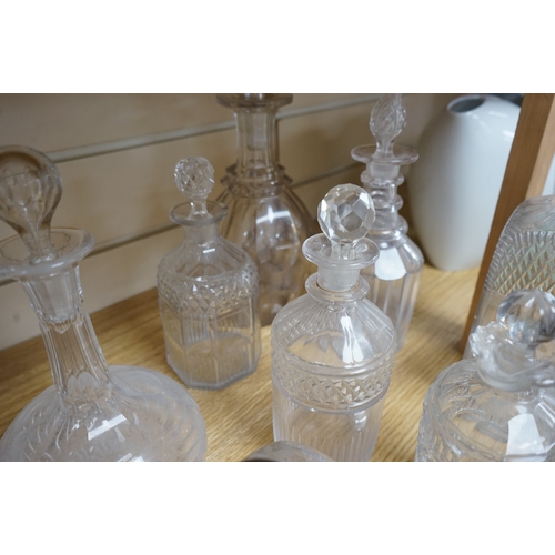A collection of assorted drinking glassware including sets of decanters ...
