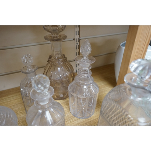 A collection of assorted drinking glassware including sets of decanters ...