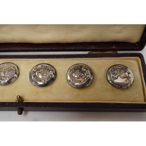 A cased set of six Edwardian small silver buttons, by Turner & Simpson ...