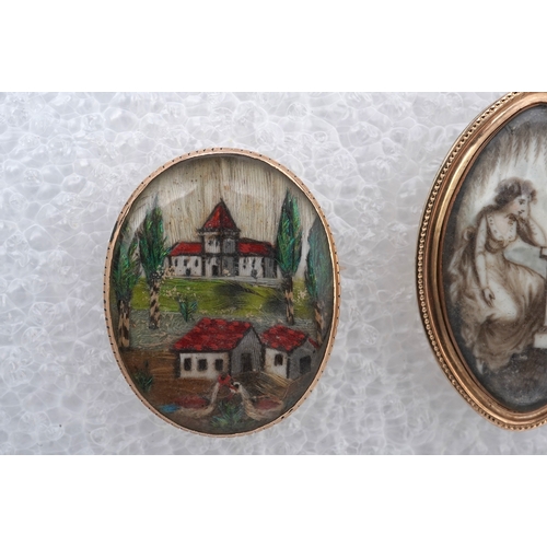 A George III ivory mourning brooch, circa 1786, and a feather work ...