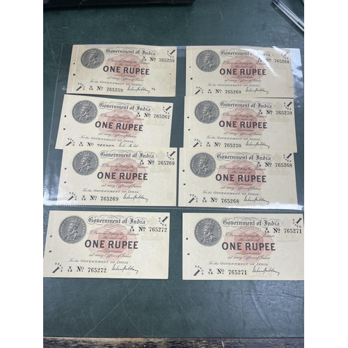 Government of India banknotes,eight 1 Rupee (1917), uncommon Gubbay ...