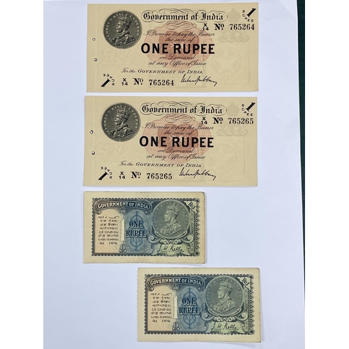 Government of India banknotes,two 1 Rupee, 1917, Gubbay signature ...