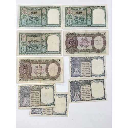 Reserve Bank of India banknotes;three 5 Rupees, (1943), front facing ...