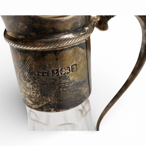 A modern silver mounted cut glass liqueur jug and stopper, William ...