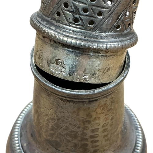 An early George III silver baluster pepperette, with engraved monogram ...