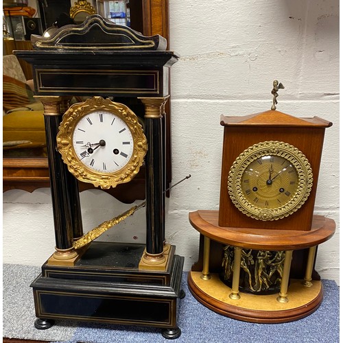 A gilt mounted architectural style clock and another (2)