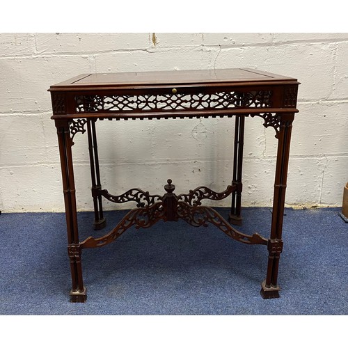 A Chinese Chippendale style side table, the rectangular top with candle ...