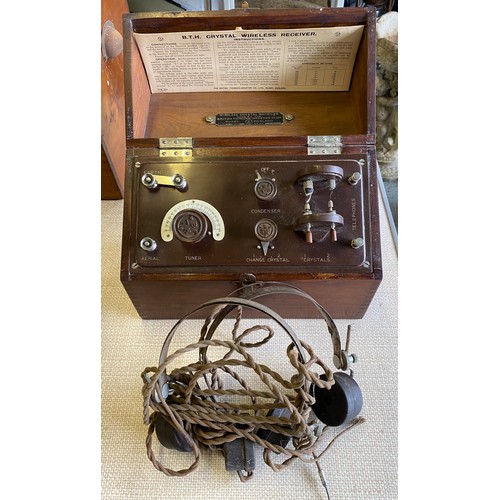 A vintage BBC BTH crystal radio set, with headphones
