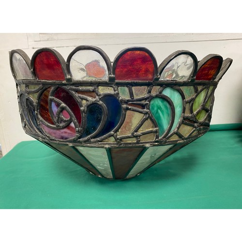 A Tiffany style leaded and coloured glass ceiling light shade, with ...
