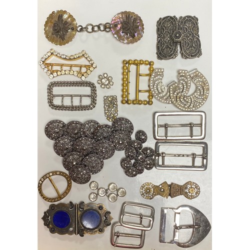 A quantity of cut steel buttons, together with a paste set buckle and ...