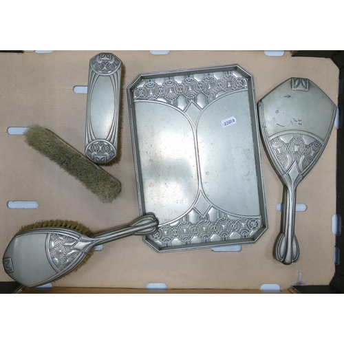 Arts & Crafts theme Silver plated Dressing Table Brush Set