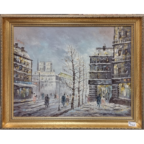 Continental Oil on Canvas Winter Street Scene, Signed J Hinton, frame ...