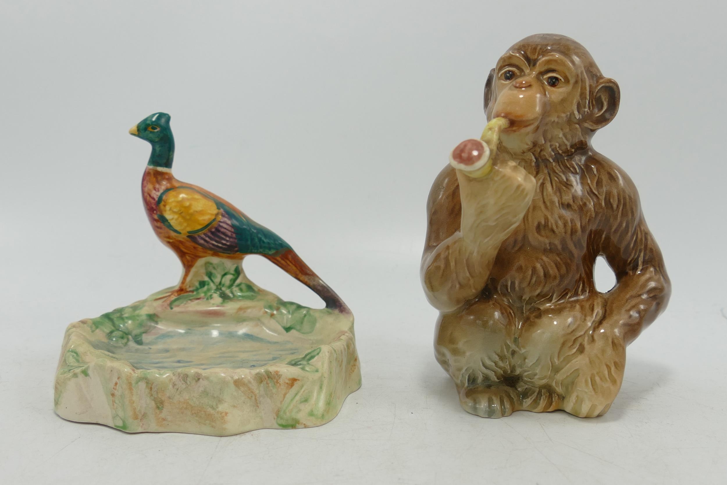 Beswick Smoking Monkey 1049 & Pheasant Ashtray(2)