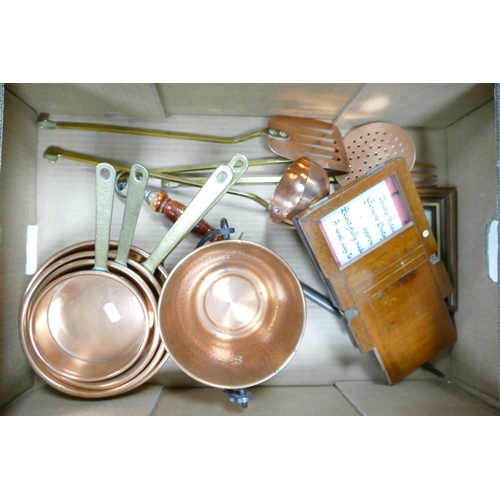 A mixed collection of Metal Ware items to include Copper Graduated Pan ...