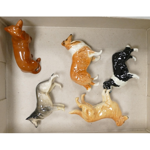 A collection of Beswick dogs to include seated Dachshund 1460, Alsation ...