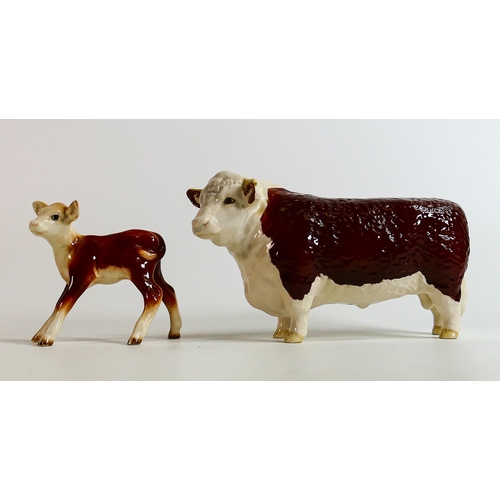 Beswick Hereford Bull 1363B and calf 901B (2)