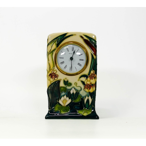 Moorcroft Lamia mantle clock. Dated 1995 , height 16cm. Some crazing