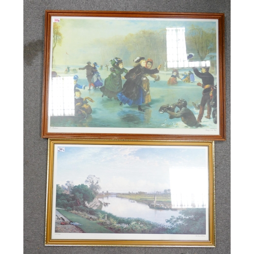 Two Modern Prints, one E. Boutilonne 'Skating in the Park' together ...