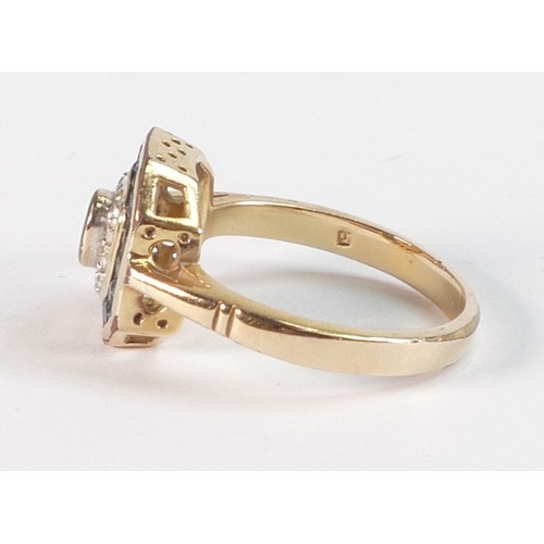 Gilt Ring with Blue Stones. Size S.