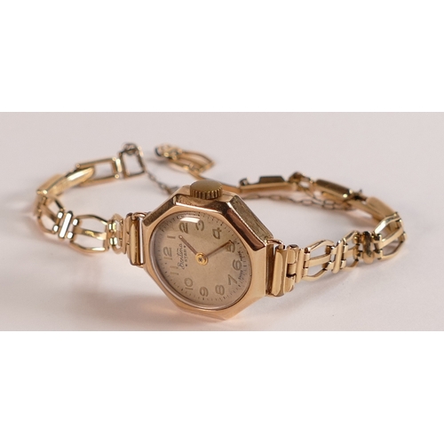 9ct gold ladies watch with 9ct gold bracelet, gross weight 12.5g.