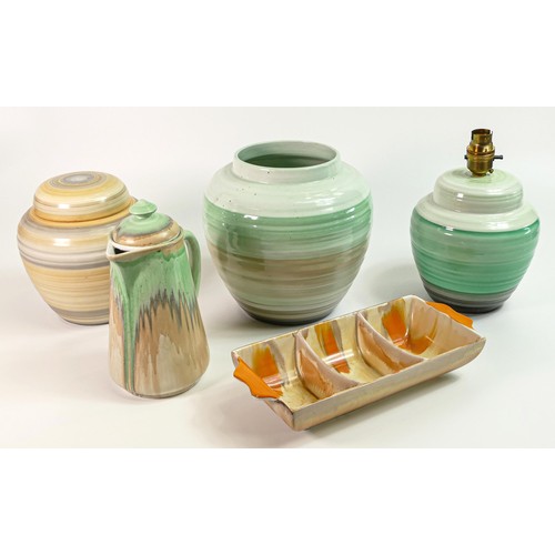 A collection of Shelley green banded ware to include ginger jar 20cm ...