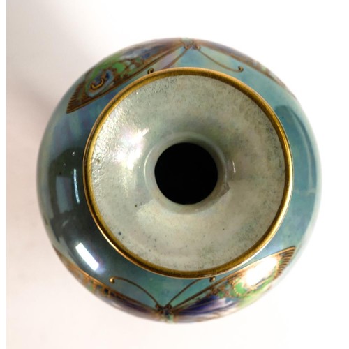 Shelley Walter Slater blue lustre vase decorated with butterflies ...