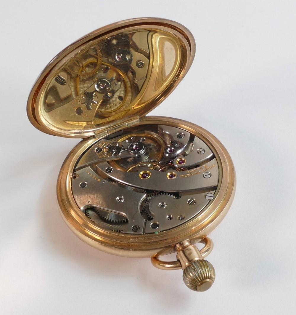 9ct gold half hunter keyless pocket watch by H Pidduck & Sons Hanley ...