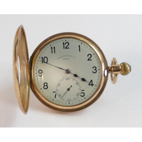 9ct gold half hunter keyless pocket watch by H Pidduck & Sons Hanley ...