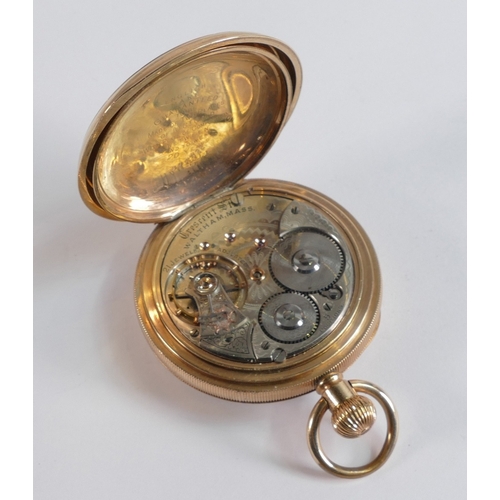 Waltham Crescent Street 10ct gold plated Gents keyless pocket watch ...