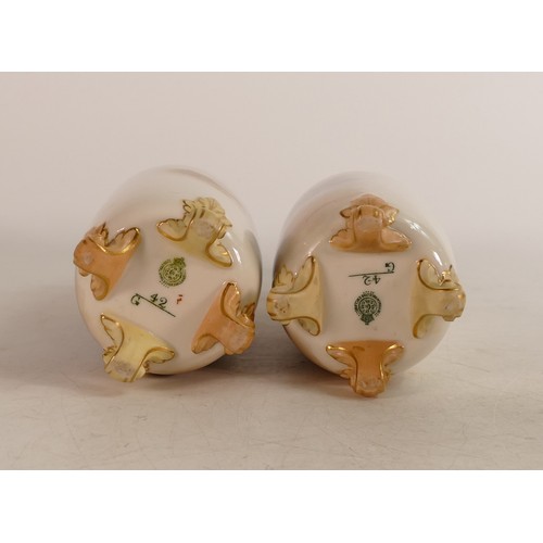 A pair of Royal Worcester Highland cattle vases, cylindrical form with ...
