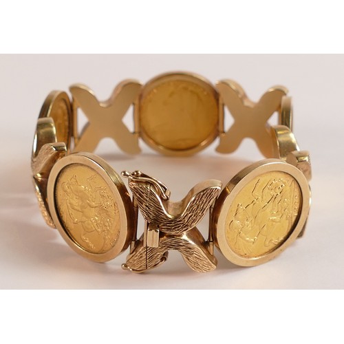 Five x FULL sovereign, bracelet, sovereigns all Victoria veiled head ...