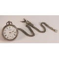 Silver pocket watch Langdon Davies & Co. with Plated double Albert chain.