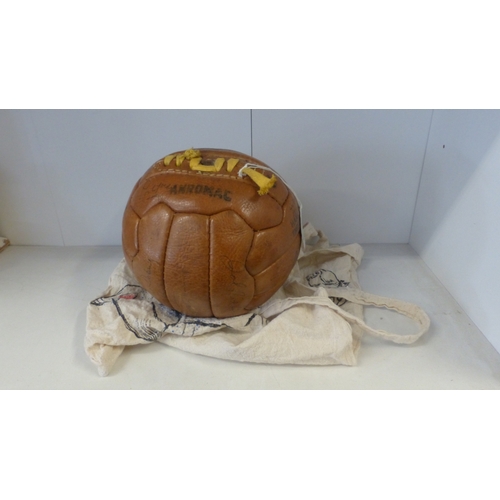 Hand sewn size 3 Anromac Ariel leather football, signed in 1971 by the ...
