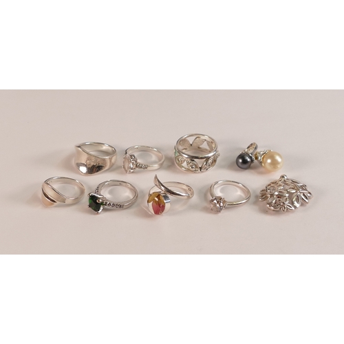 A collection of Silver rings, some set with semi precious stones and ...