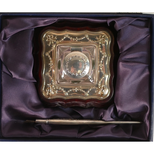 Silver ink & pen stand, comprising silver topped inkwell with wood and ...