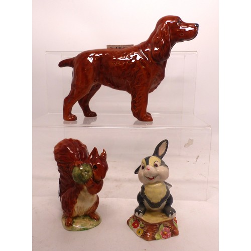 Three Ceramic Figures, Beswick Red Setter, Beatrix Potter Squirrel ...