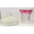 Two Oil Lamp Shades to include Etched Cranberry Glass example and ...
