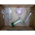 Four pieces of glass consisting of a Chance Glass handkerchief vase ...