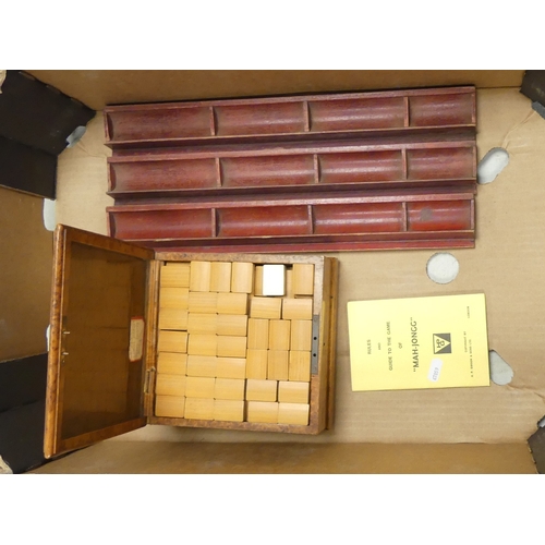 Mid-century Mah-Jongg set, the tiles encased in a burr walnut casket ...