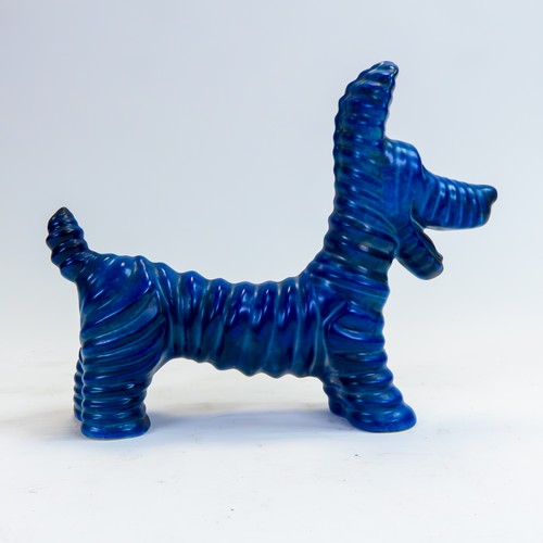 Carlton Ware dark blue ribbed dog, c1930, h.16 x L.20cm.