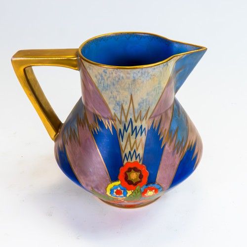 Carlton Ware Art Deco blue "Floral Comets jug, c1930, gilded handle ...