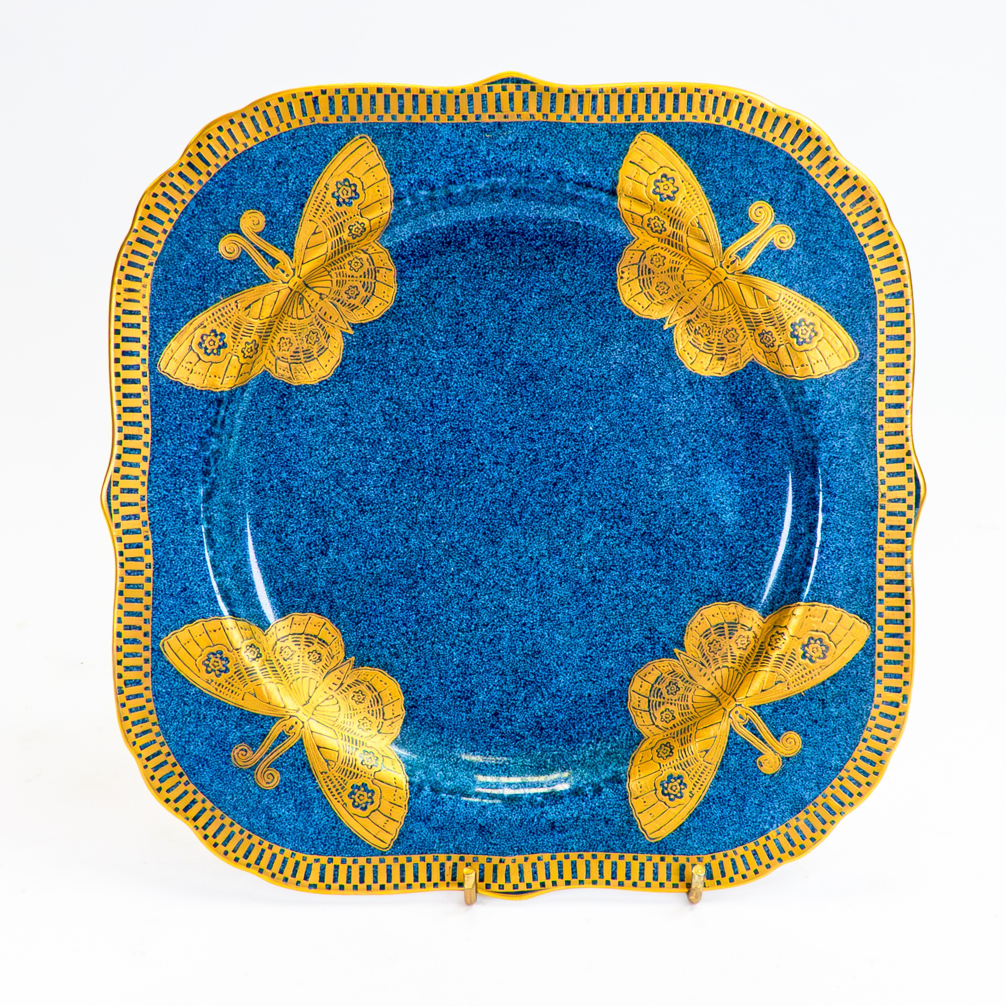 Royal Worcester square form plate, gilded with butterflies, shape 150 ...