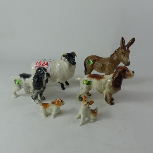 Beswick, two Cocker Spaniels, 1754, Donkey, black faced Ram, 3071 and ...