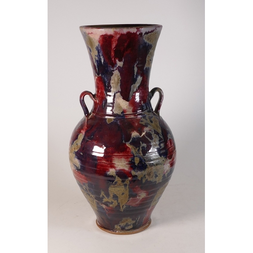 Studio Pottery Stoneware large two handled multi coloured drip glazed ...