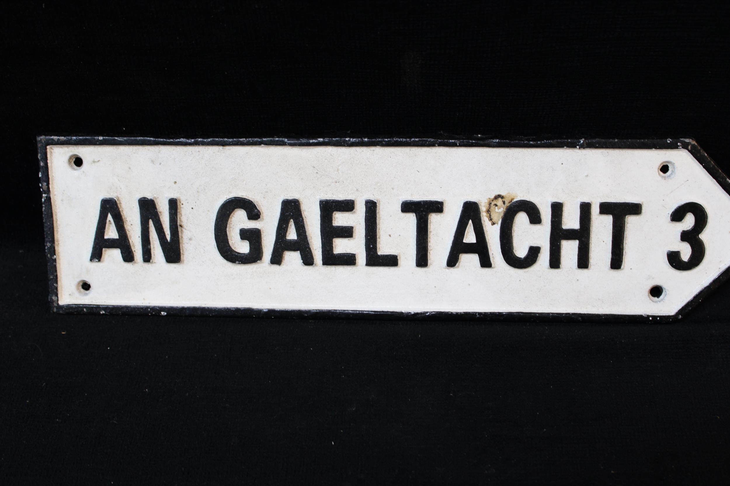 A small cast iron sign - 'An Gaeltacht 3' - 38cm x 10cm