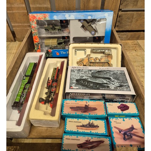Collection of boxed military models; corgi and metal sharpener in the ...