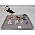 Tray of art glass and Swarovski crystal; Swarovski T- REX, owl 2014 ...