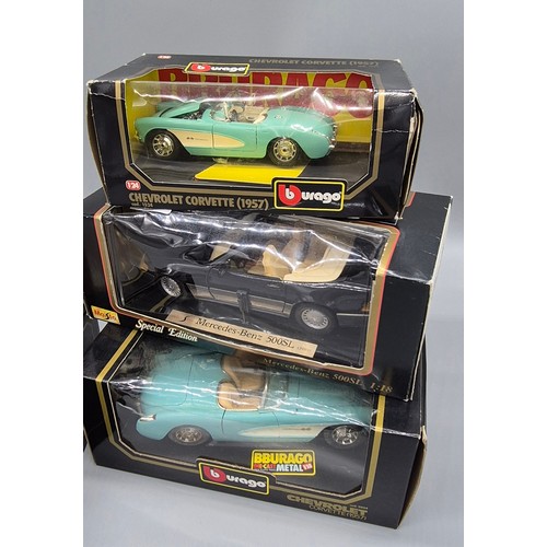 A collection of five Burago & Maisto Classic car & sport car models ...